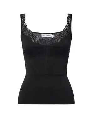 SELF-PORTRAIT Lace-trim Fitted Tank Top - Black