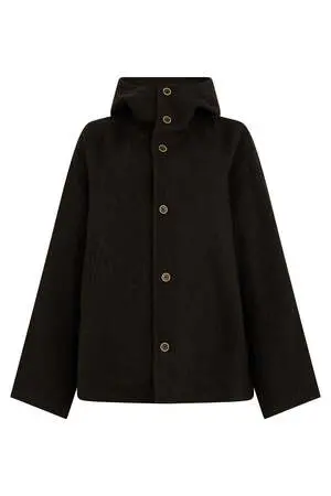 UMA WANG Hooded Wool-linen Button Jacket With Relaxed Fit - Brown