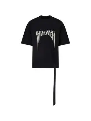 Rick Owens Crew Neck T-shirt With Front Print In 100% Cotton - Nero