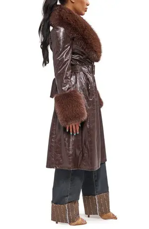 AZALEA WANG Faux Leather Trench Coat - Espresso