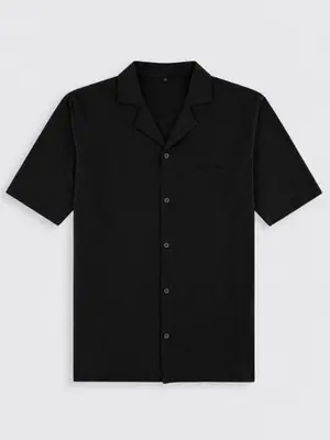 WALKER & HUNT Relaxed Seersucker Camp Collar Shirt - Black