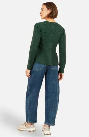 YUMI Cable Knit Peplum Cardigan