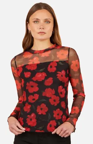 YUMI Poppy Sheer Mesh Long Sleeve Top