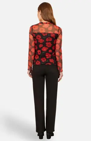 YUMI Poppy Sheer Mesh Long Sleeve Top