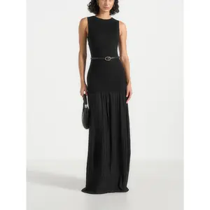 Manière De Voir Emma Crew Neck Belted Pleated Maxi Dress