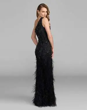 MAC DUGGAL COLLECTION Embellished Lace One Shoulder Feather Gown