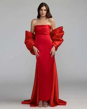 Mac Duggal Satin Column Gown With Oversized Bow Detail
