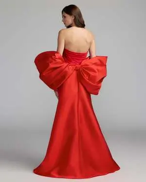 Mac Duggal Satin Column Gown With Oversized Bow Detail