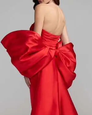 Mac Duggal Satin Column Gown With Oversized Bow Detail