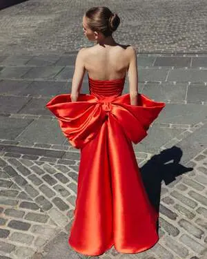 Mac Duggal Satin Column Gown With Oversized Bow Detail
