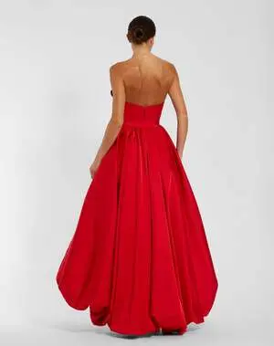 Mac Duggal Strapless Bubble Hem High Low Ball Gown