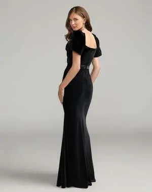 Mac Duggal Velvet Gown With Puff Sleeves