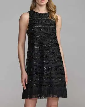 MAC DUGGAL COLLECTION Geometric Beaded Fringe Mini Dress