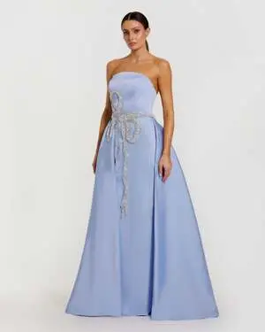 Mac Duggal Strapless Embellished Satin Gown With Overskirt
