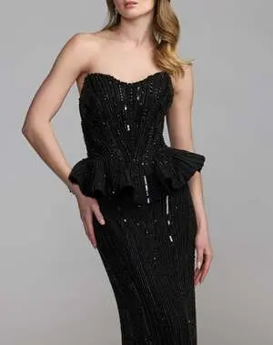 MAC DUGGAL COLLECTION Strapless Embellished Peplum Gown