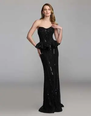 MAC DUGGAL COLLECTION Strapless Embellished Peplum Gown