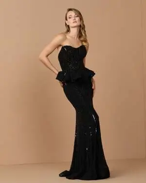 MAC DUGGAL COLLECTION Embellished Strapless Peplum Gown - Black
