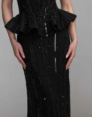 MAC DUGGAL COLLECTION Embellished Strapless Peplum Gown