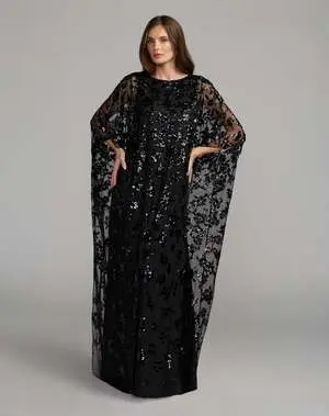 Mac Duggal Sequin Embellished High Neck Kaftan Gown - Black