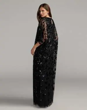 Mac Duggal Sequin Embellished High Neck Kaftan Gown