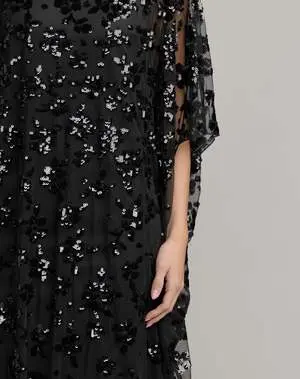 Mac Duggal Sequin Embellished High Neck Kaftan Gown