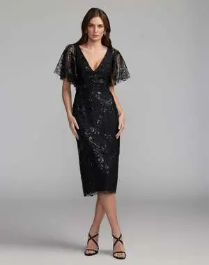 Mac Duggal Embellished Butterfly Sleeve Cocktail Dress