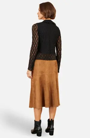 YUMI Ruffled Lace Tie Neck Top