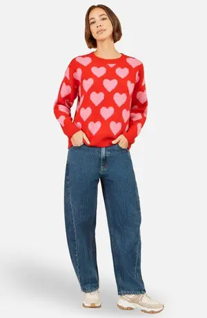 YUMI Heart Intarsia Relaxed Jumper