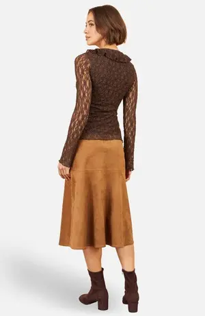 YUMI Sheer Long Sleeve Ruffle Lace Top