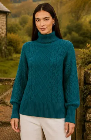 YUMI Cable Knit Roll Neck Jumper