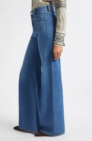 Veronica Beard Grant High Waist Western Stitch Wide Leg Jeans