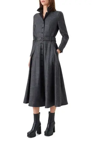 Akris Prince Wool Flannel Midi Shirtdress