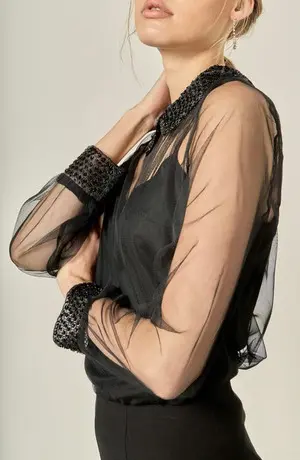 English Factory See Through Beaded Top