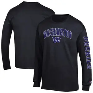 Champion Washington Huskies Arch Over Logo 2-hit Long Sleeve T-shirt - Black