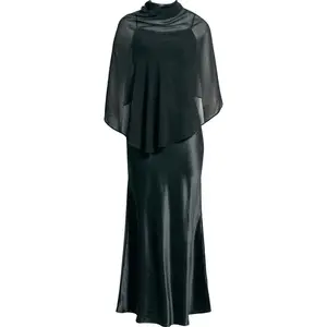 REFORMATION Lilibeth Silk Charmeuse Slipdress & Chiffon Cape Set - Black