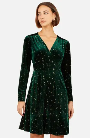 YUMI Foil Star Print Velvet Skater Dress