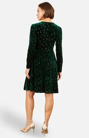 YUMI Foil Star Print Velvet Skater Dress