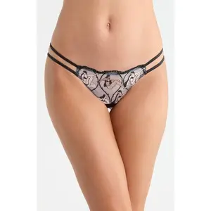 FLEUR DU MAL Gio Embroidered Tulle & Satin G-string - Black