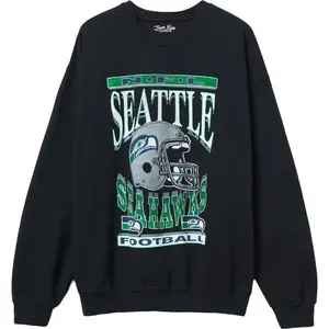 Junk Food Seattle Seahawks Helmet Flea Market Crewneck Sweatshirt - Black
