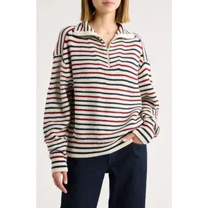 Rag & Bone Georgie Stripe Wool Quarter Zip Sweater