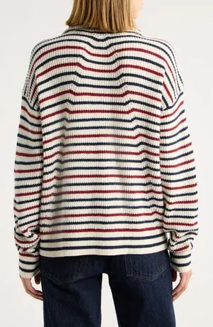 Rag & Bone Georgie Stripe Wool Quarter Zip Sweater