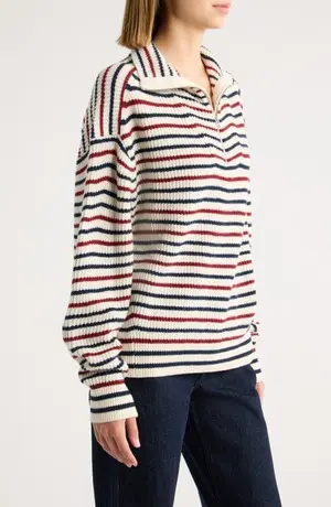 Rag & Bone Georgie Stripe Wool Quarter Zip Sweater