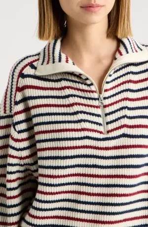Rag & Bone Georgie Stripe Wool Quarter Zip Sweater