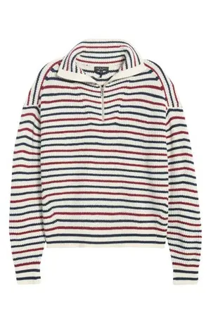 Rag & Bone Georgie Stripe Wool Quarter Zip Sweater