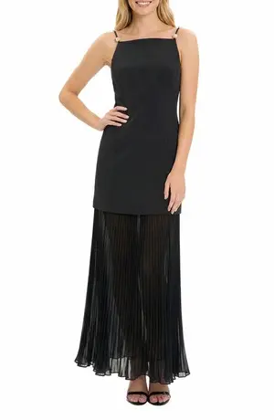 Maggy London Accordion Pleat Gown - Black/black