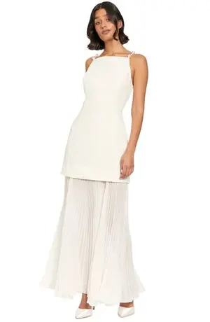 Maggy London Faux Pearl Strap Mixed Media Gown - White/ivory