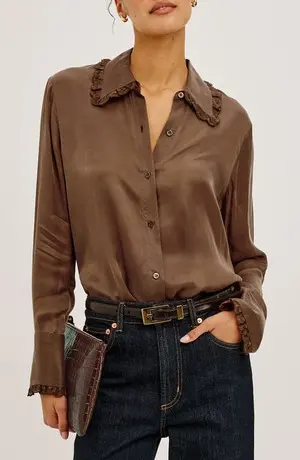 Rails Beatrix Lace Trim Long Sleeve Shirt - Cinnamon