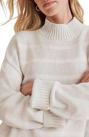 Splendid Nora Stripe Mock Neck Sweater - Alpine Green/shell