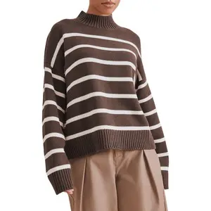 Splendid Nora Stripe Mock Neck Sweater - Java Brown/shell