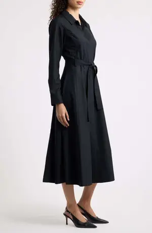 Theory Belted Long Sleeve Midi Dress